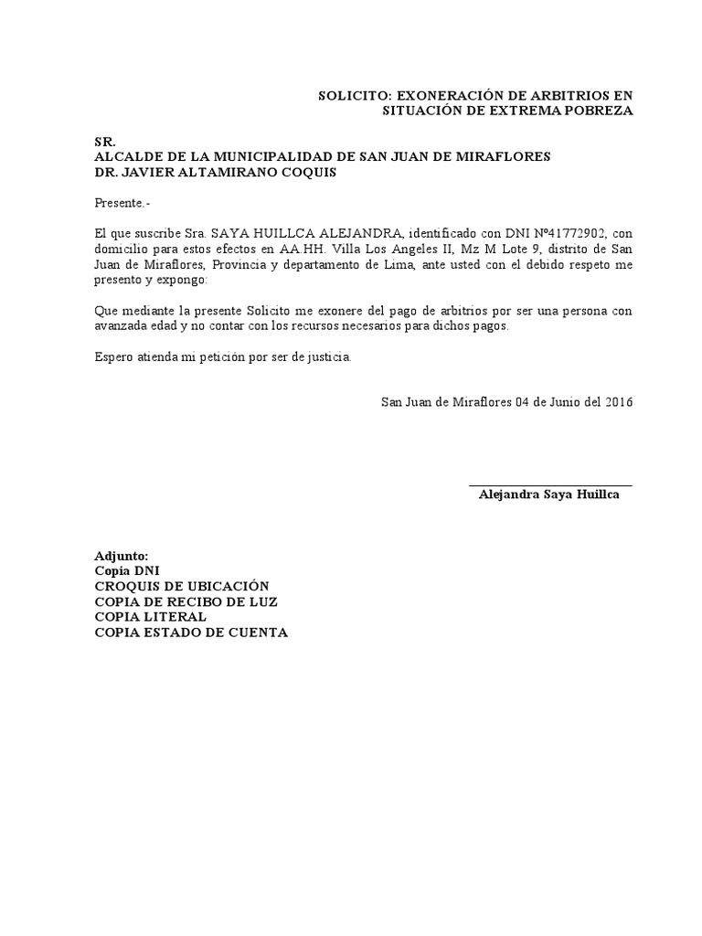 Carta Exoneracion de Pago | PDF