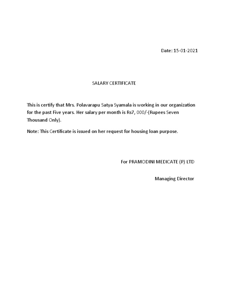 Prasad Salary Certificate | PDF