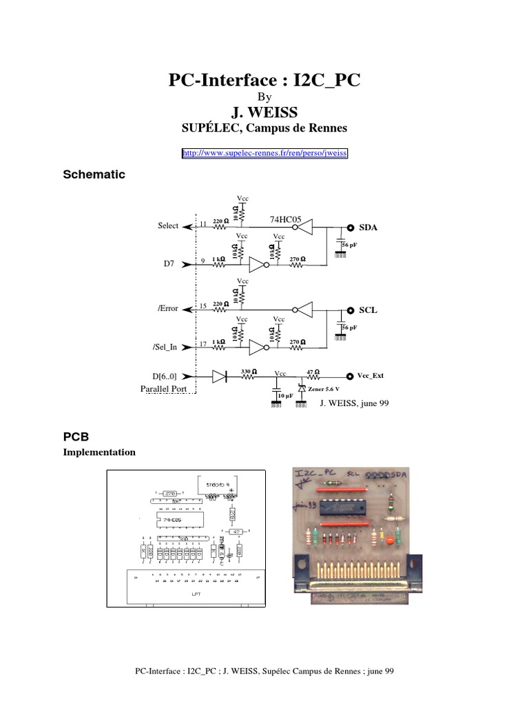 PC-Interface: I2C - PC: J. Weiss | PDF | Electricity | Electronics