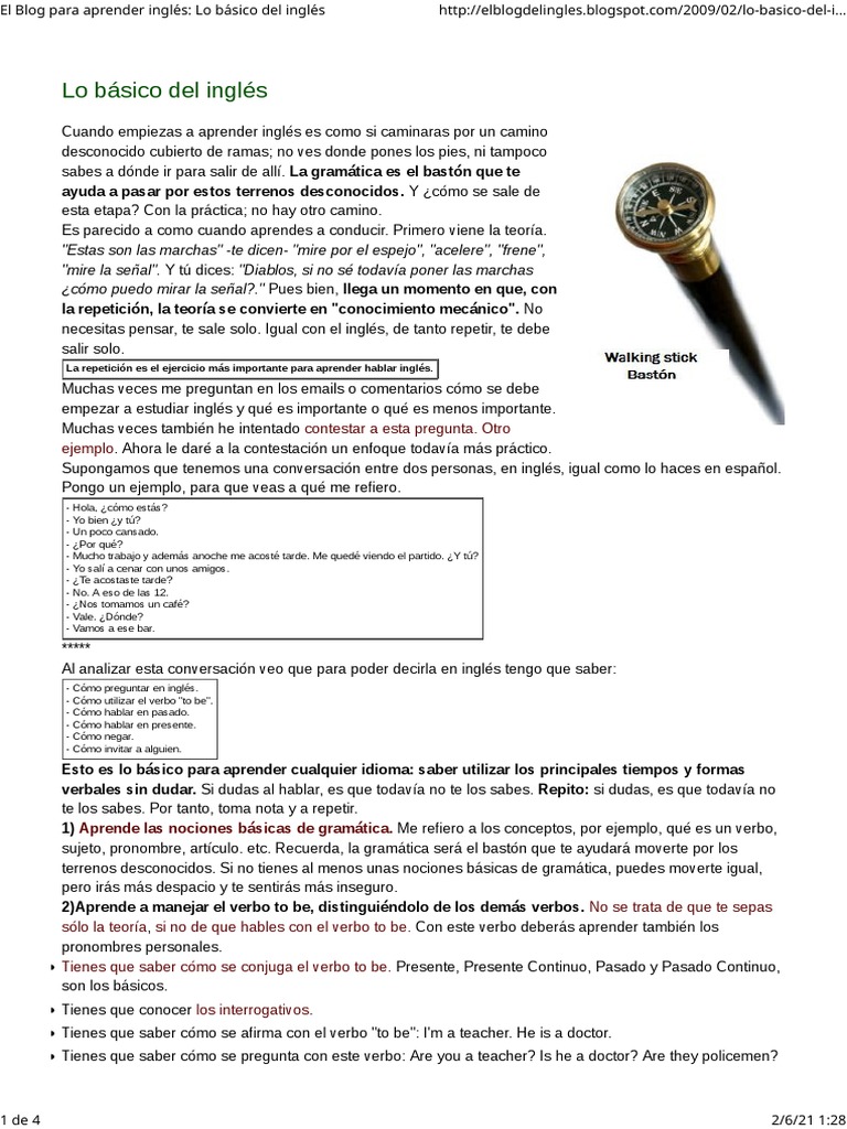 Lo Básico Del Inglés | PDF | Verbo | Gramática