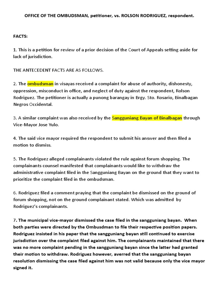 Ombudsman v. Rodriguez | PDF | Jurisdiction | Complaint