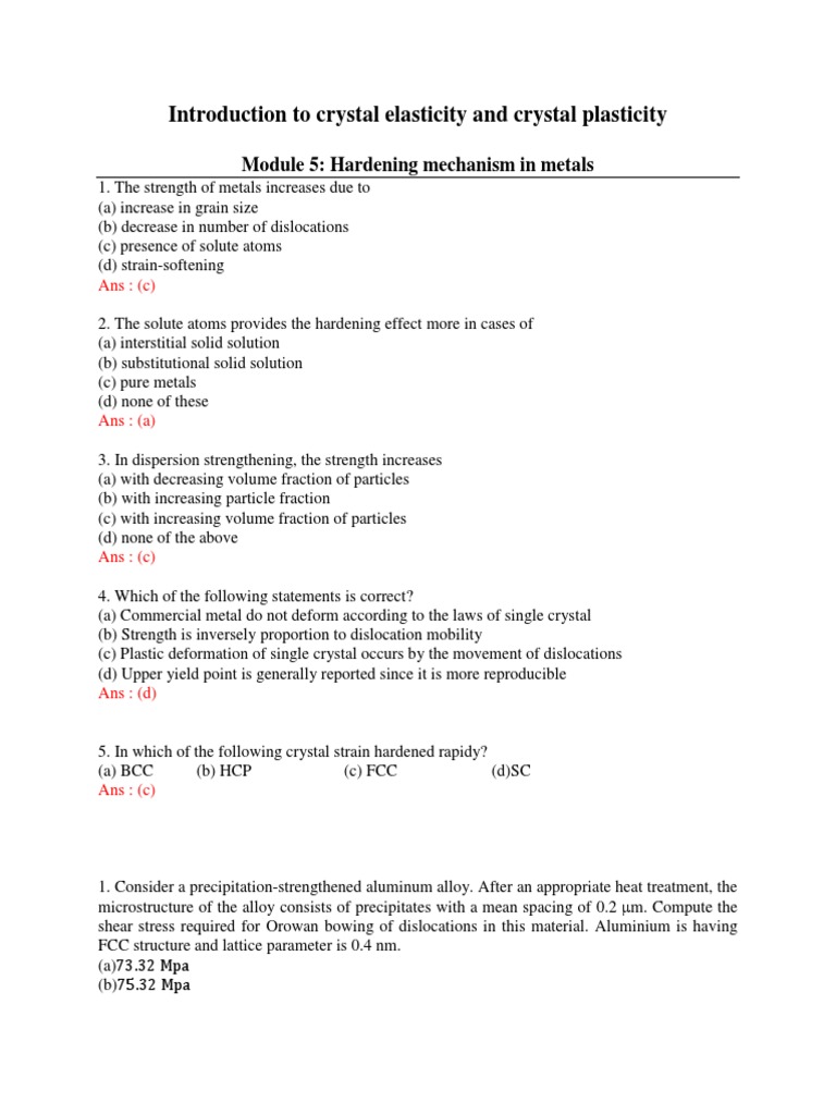 Assignment 7 With Solution | PDF | Dislocation | Strength Of Materials