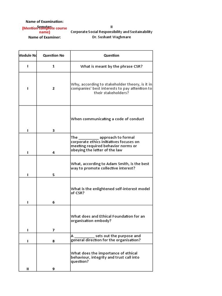 CSR MCQ | PDF | Corporate Social Responsibility | Sustainability