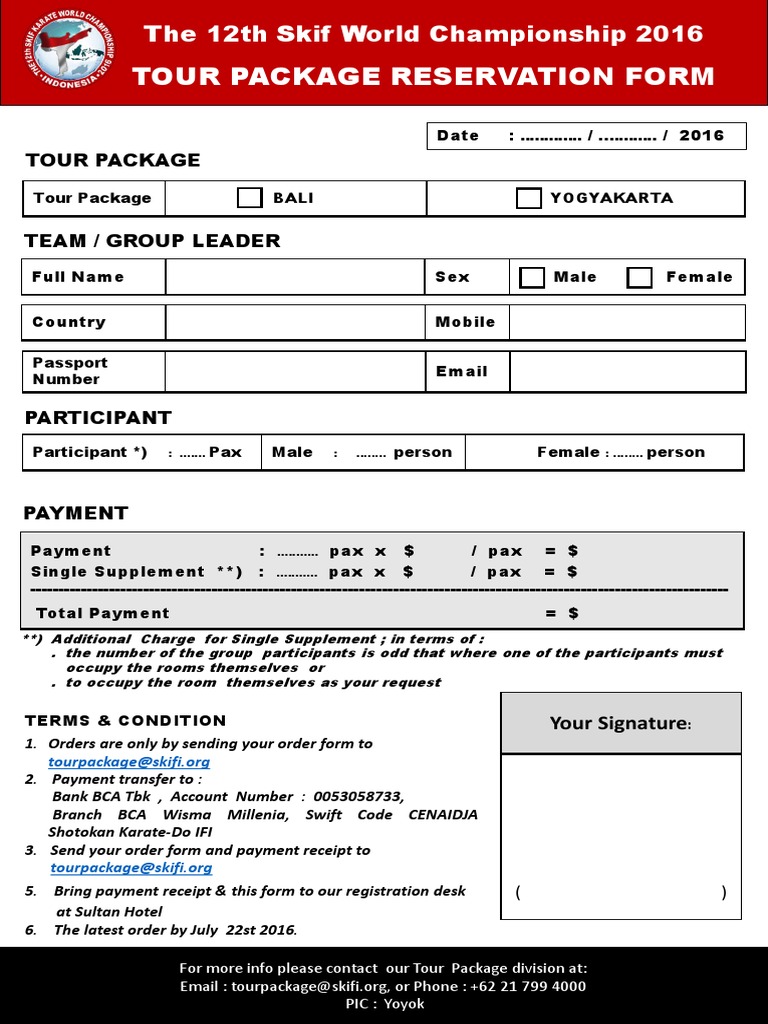 Tour Package Reservation Form | PDF