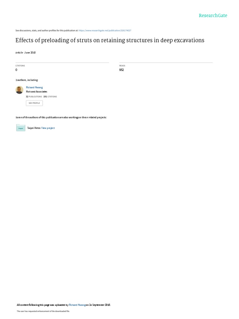 Effects of Preloading of Struts On Retaining Structures in Deep Excavations | PDF | Geotechnical ...