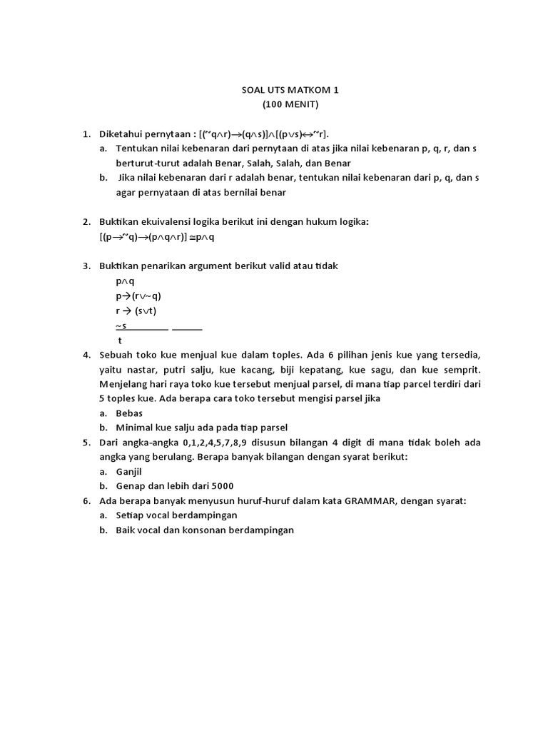 SOAL UTS Matkom | PDF