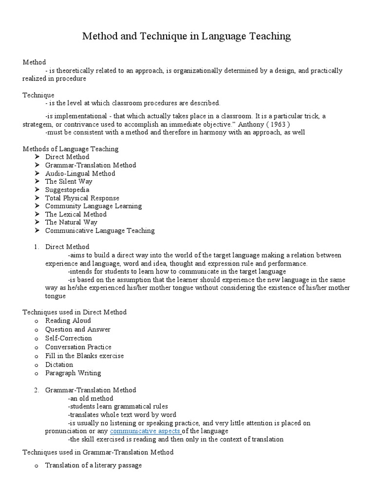Method and Technique To Language Teaching | Download Free PDF | Language Education | Second Language