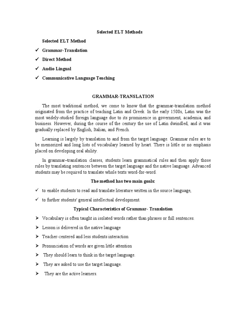 Selected ELT Methods | PDF | Language Education | Behavior Modification