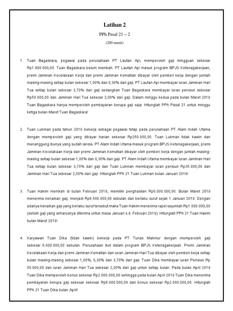 Soal Latihan 2 - Perpajakan (PPH 21-2) | PDF