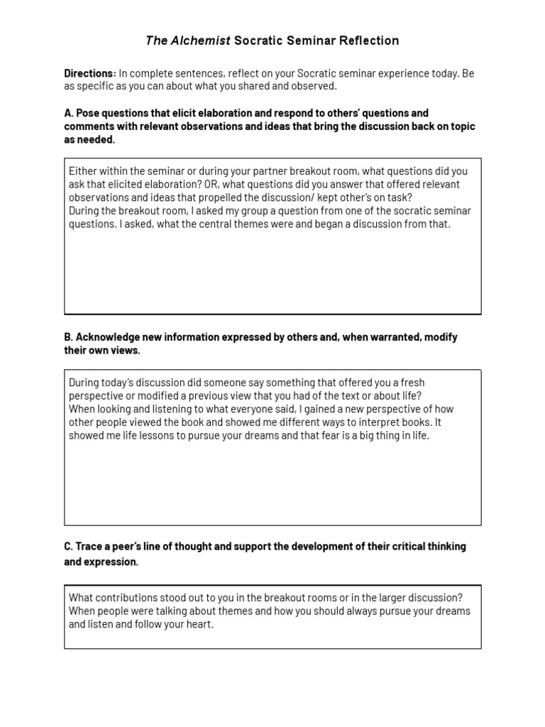 Maverick Kat Kuoy - Final The Alchemist Socratic Seminar Reflection | PDF
