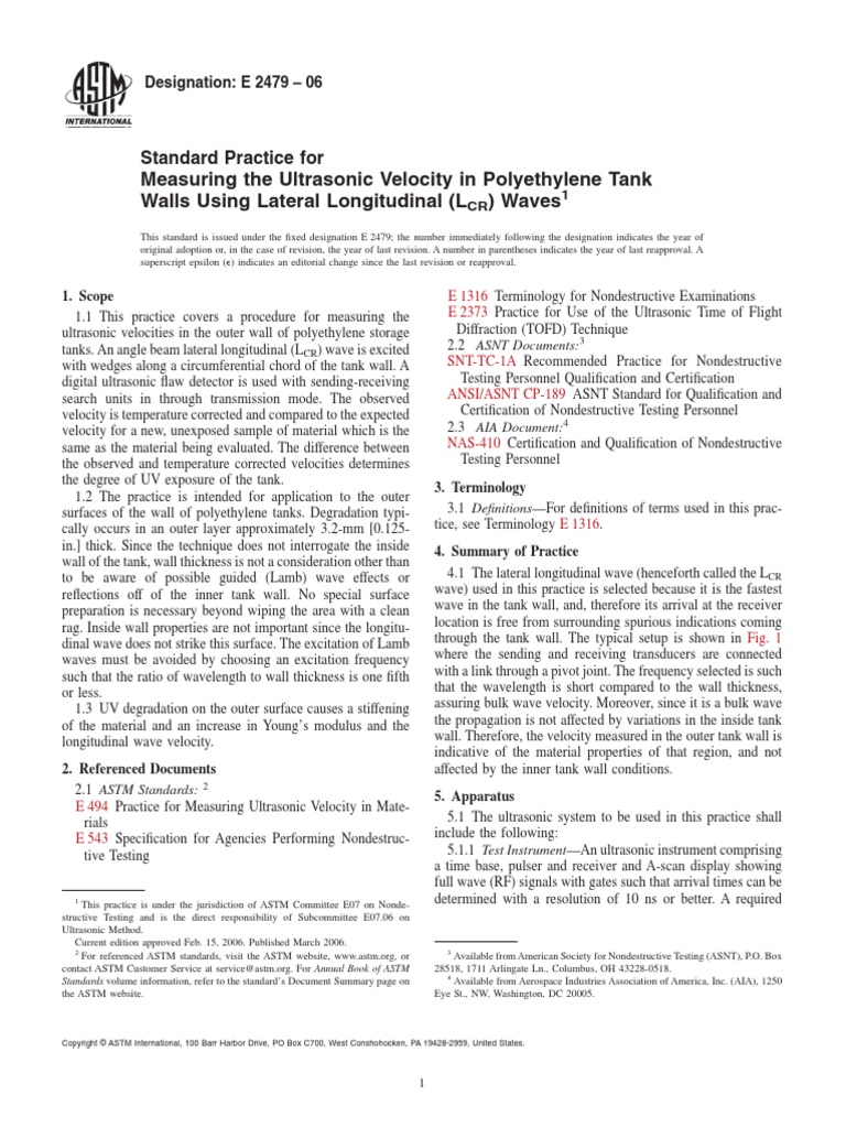 Astm e 2479 | PDF | Waves | Nondestructive Testing