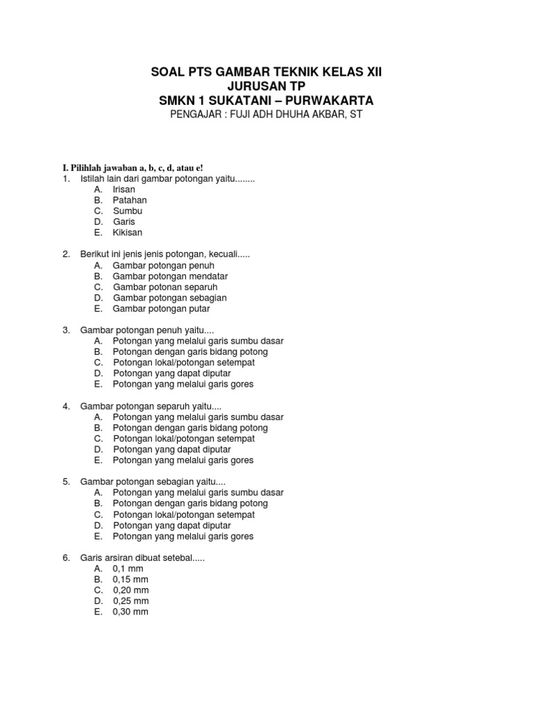 SOAL PTS GAMBAR TEKNIK KELAS XII-dikonversi | PDF