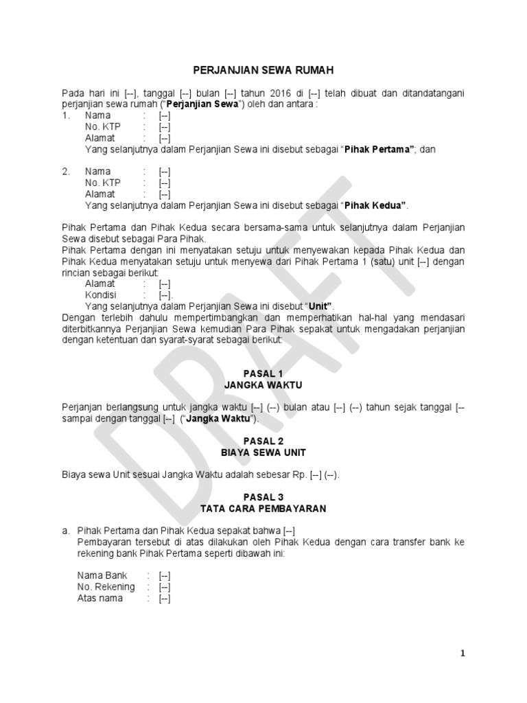 Draft Perjanjian Sewa Menyewa Ruko | PDF
