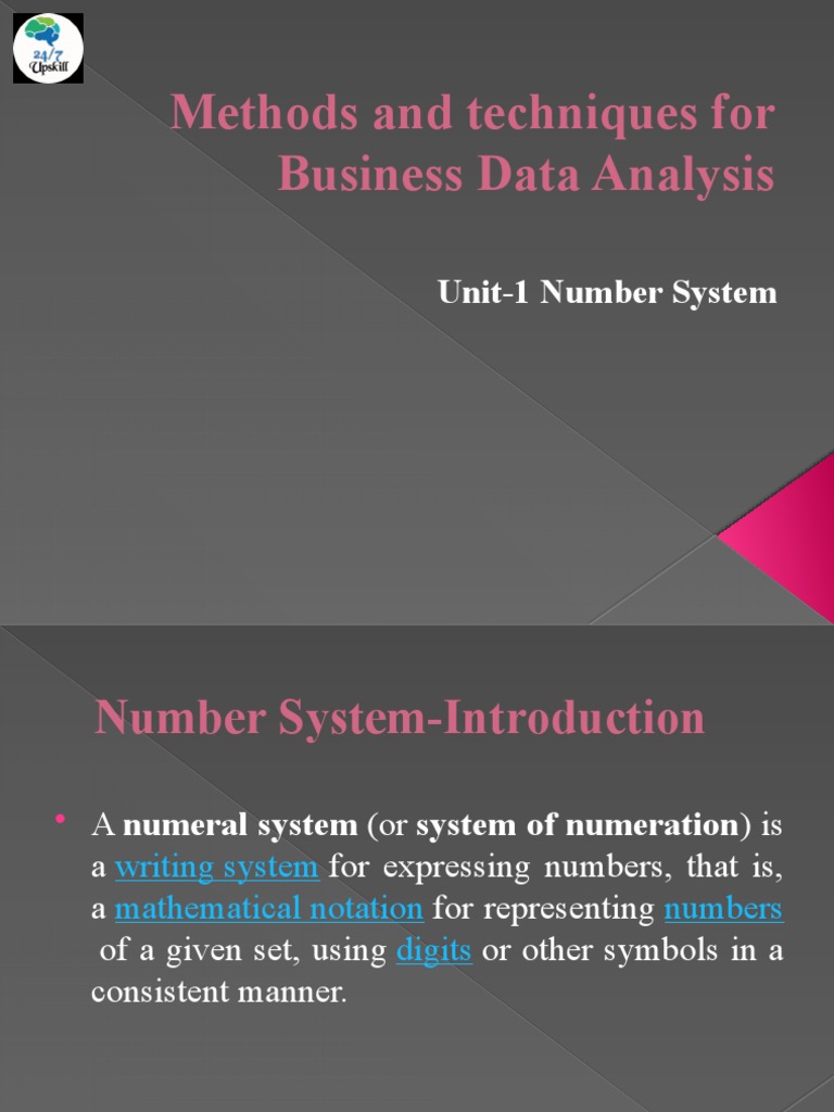 Methods and Techniques For Business Data Analysis: Unit-1 Number System | PDF | Numbers | Integer