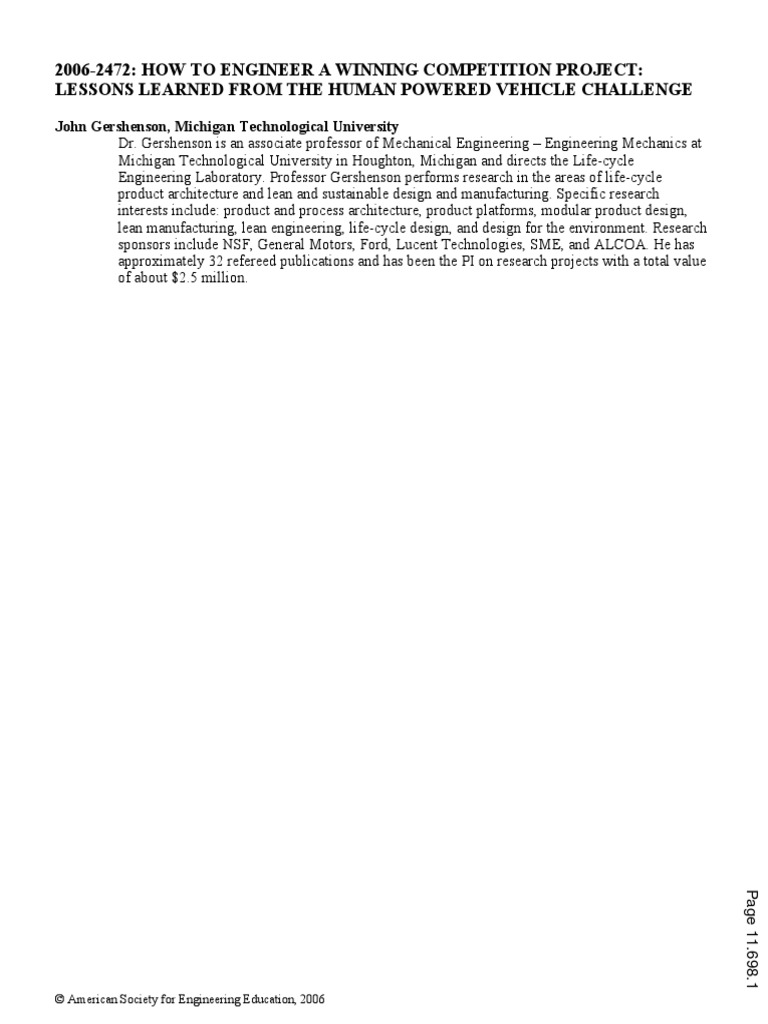 2006-2472: How To Engineer A Winning Competition Project: Lessons ...