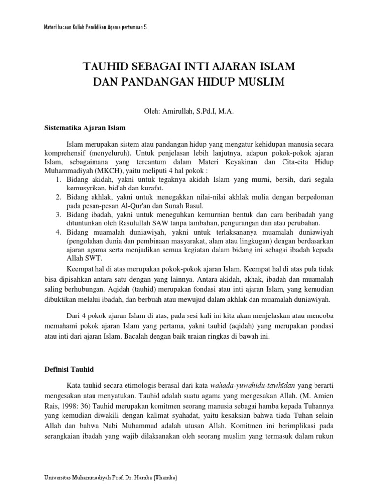 Tauhid Sebagai Inti Ajaran Islam Dan Pandangan Hidup Muslim | PDF