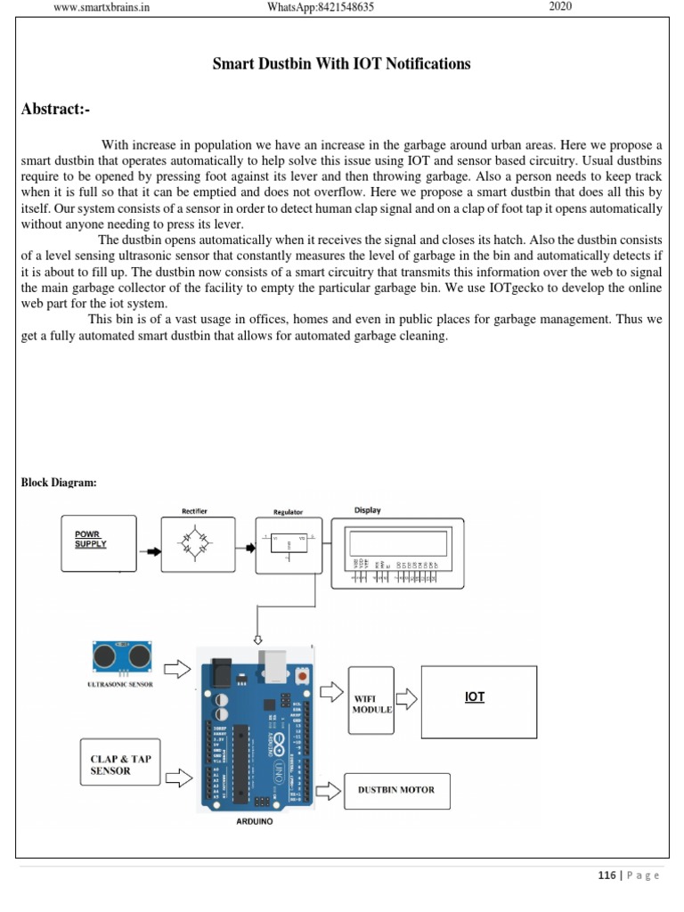 Smart Dustbin With IOT Notifications: Block Diagram | PDF | Electronic ...