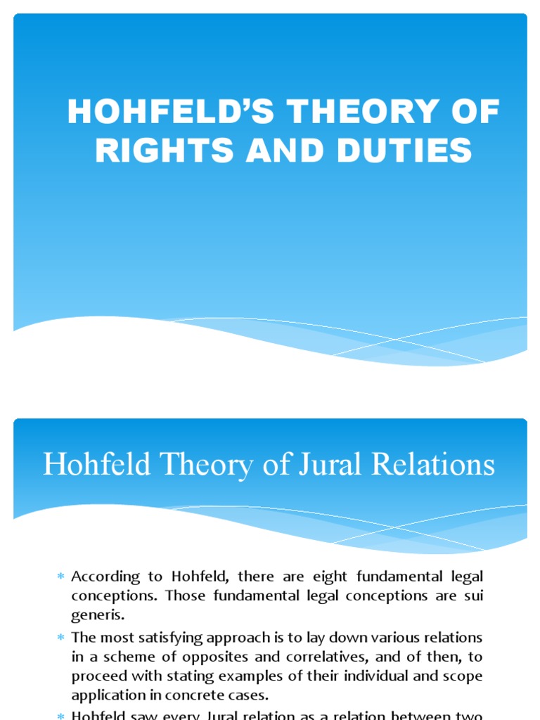 Hohfeld'S Theory of Rights and Duties | PDF | Rights | Ethical Principles