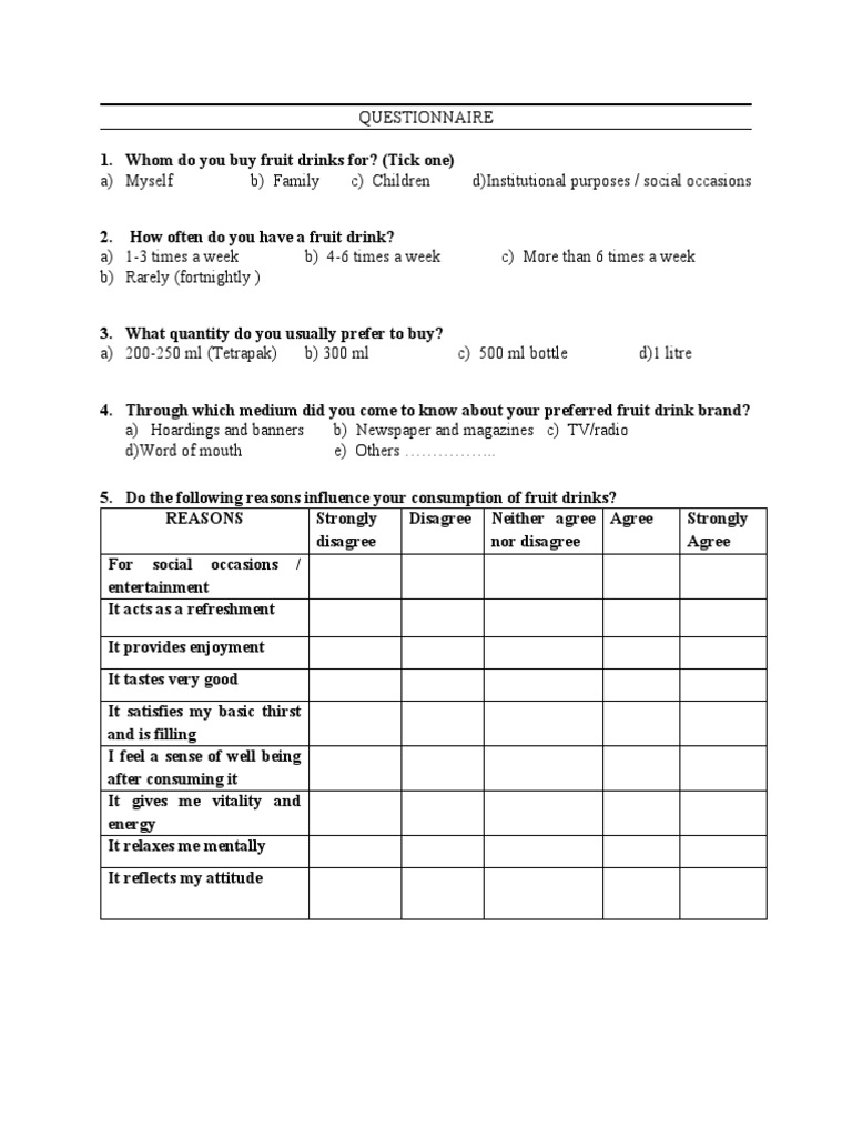 Questionnaire On Non Carbonated Drinks | PDF | Retail | Brand
