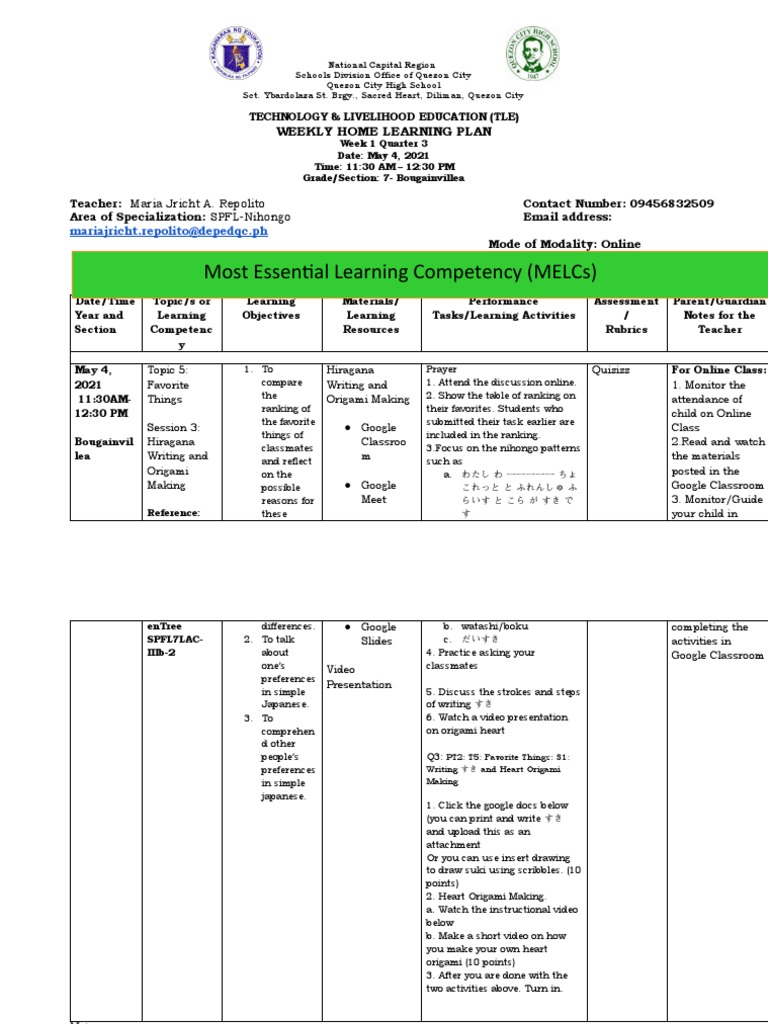 Repolito WHLP Nihongo Entree Week 5 May 3-7-2021 | PDF | Cognition ...