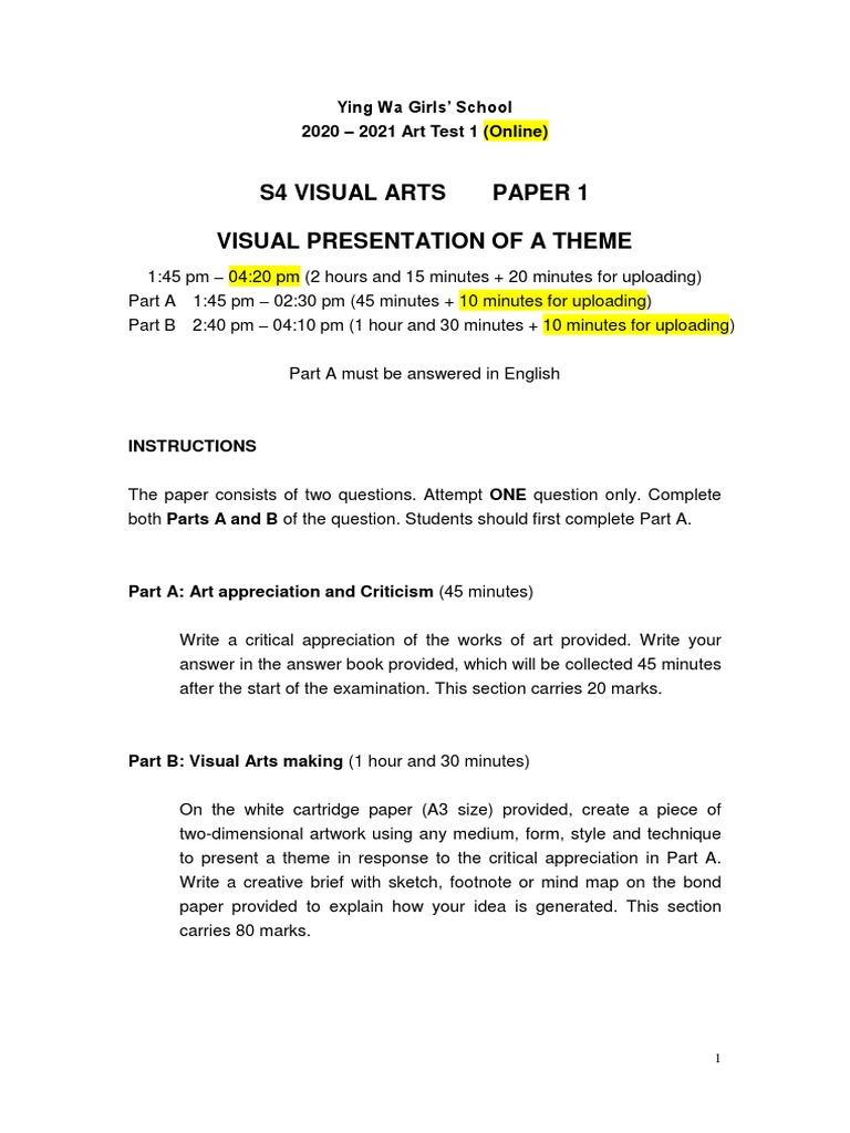 S4 Visual Arts Paper 1 Visual Presentation of A Theme | PDF | Paintings ...