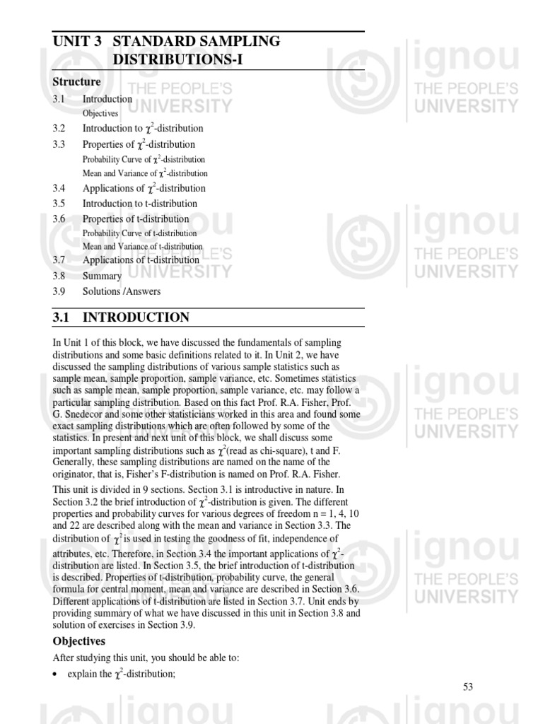 Unit 3 Standard Sampling Distributions-I: Structure | PDF | Normal ...