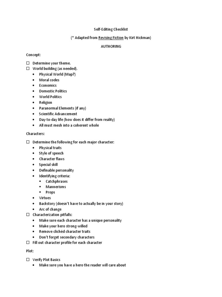 Authoring Self Editing Checklist PDF Free | PDF | Young Adult | General ...