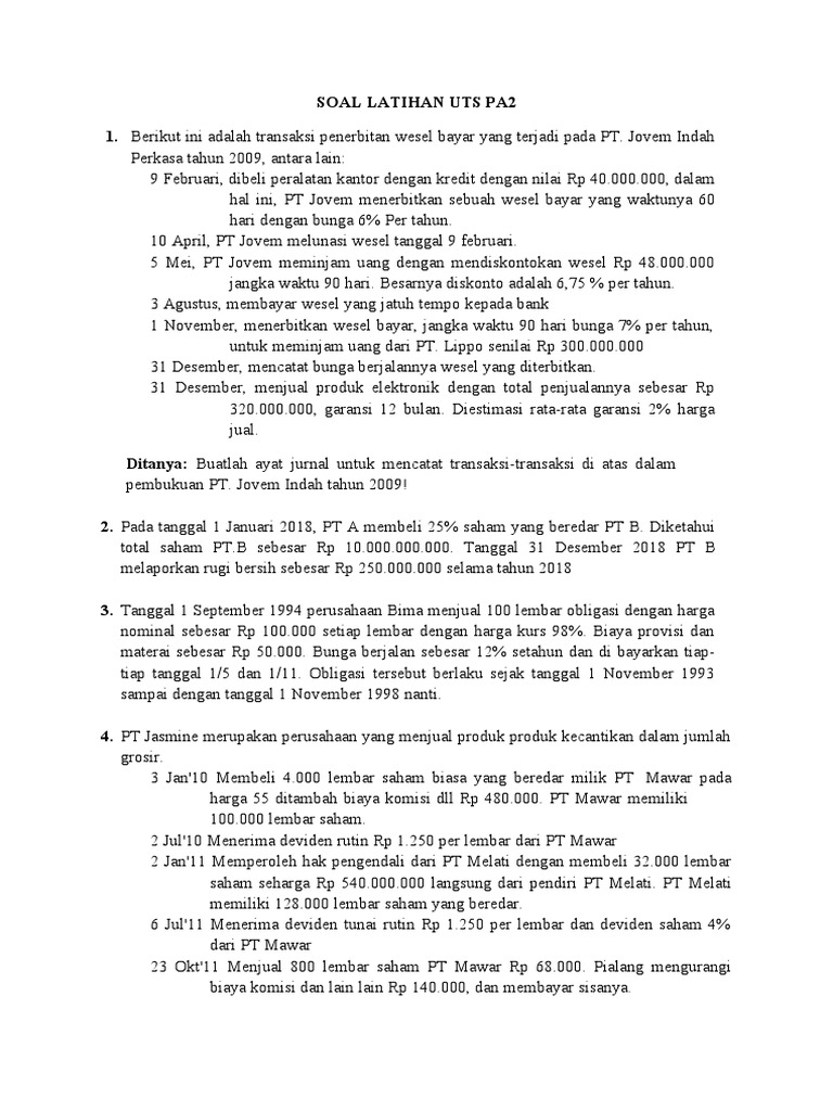 Soal Latihan Uts Pa2 Fix | PDF