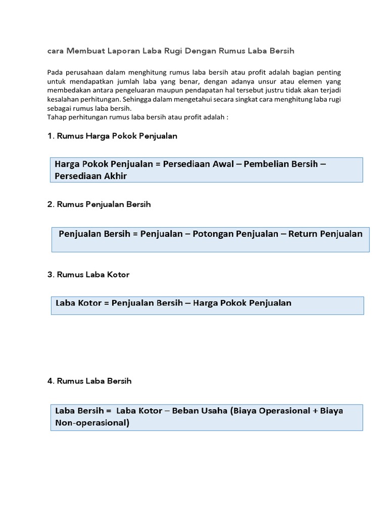Cara Membuat Laporan Laba Rugi Dengan Rumus Laba Bersih | PDF