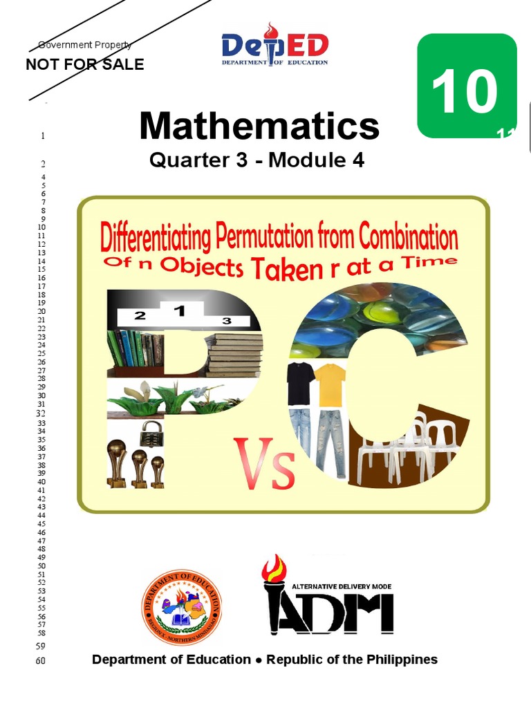 Math10 - Q3 - Module 4 - Differentiatingpermutationfromcombination - v2 | PDF | Personal ...