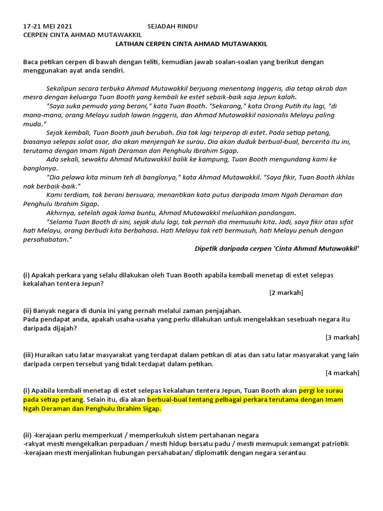 Latihan Cerpen Cinta Ahmad Mutawakkil | PDF