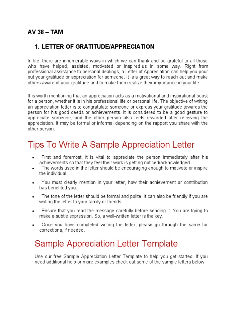 Tips To Write A Sample Appreciation Letter | PDF | Gratitude ...