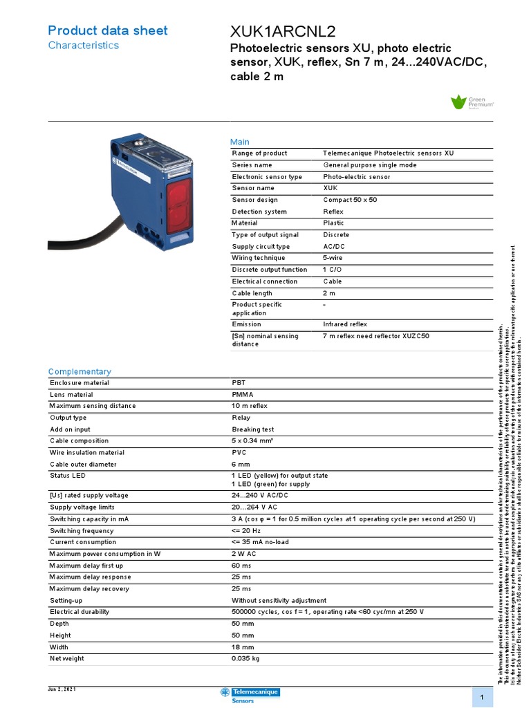 Telemecanique Photoelectric Sensors XU XUK1ARCNL2 Document | PDF ...