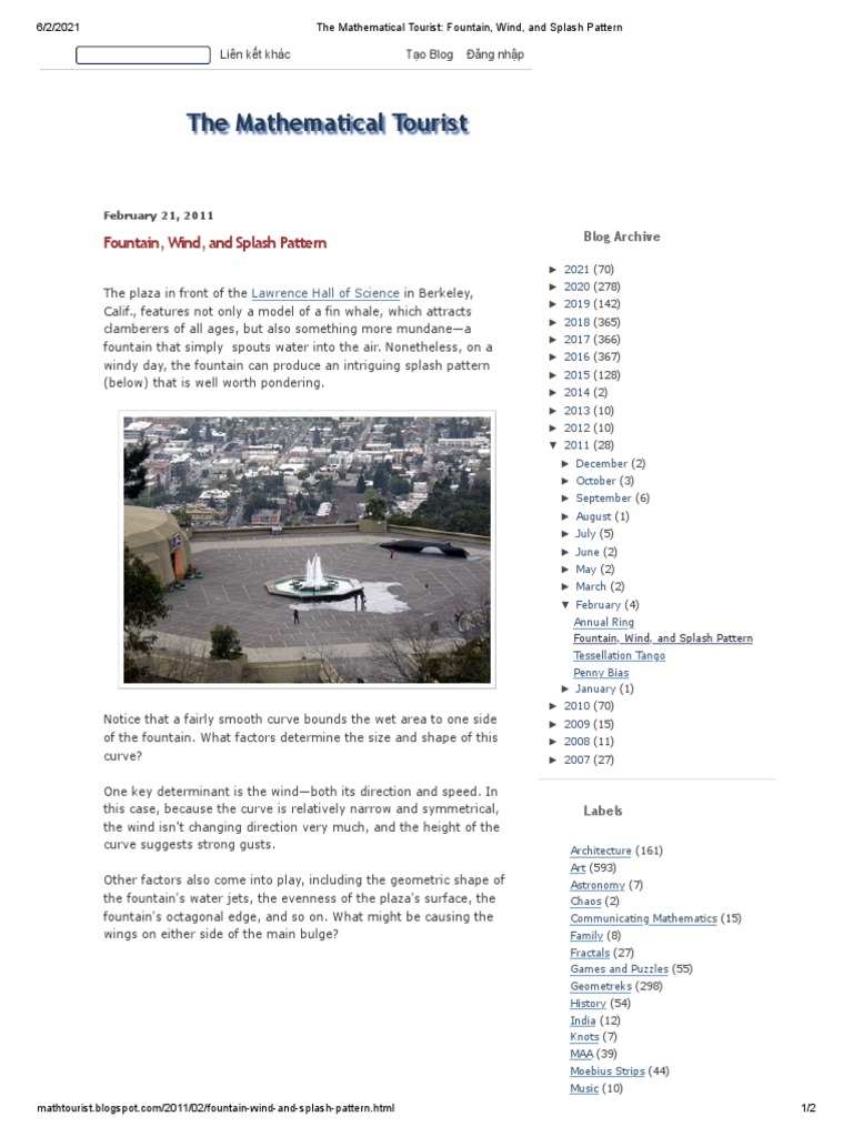 The Mathematical Tourist - Fountain, Wind, and Splash Pattern | PDF ...