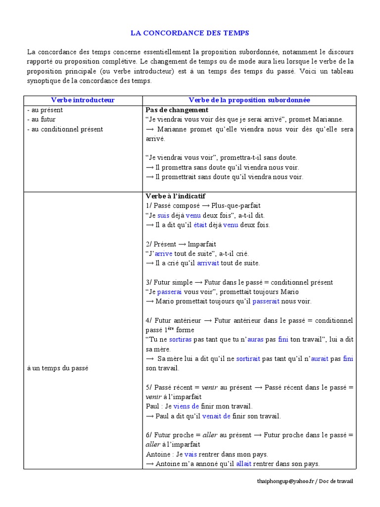 G La Concordance Des Temps | PDF | Temps (grammaire) | Verbe