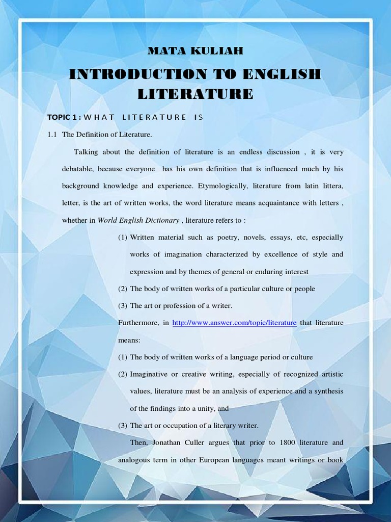 Introduction To English Literature: Mata Kuliah | PDF | Literary Theory ...
