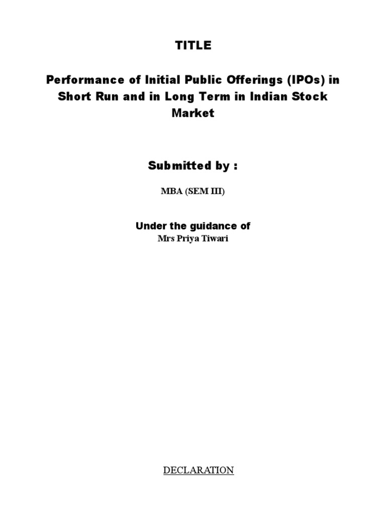 Performance of Initial Public Offerings (IPOs) in Short Run and in Long ...