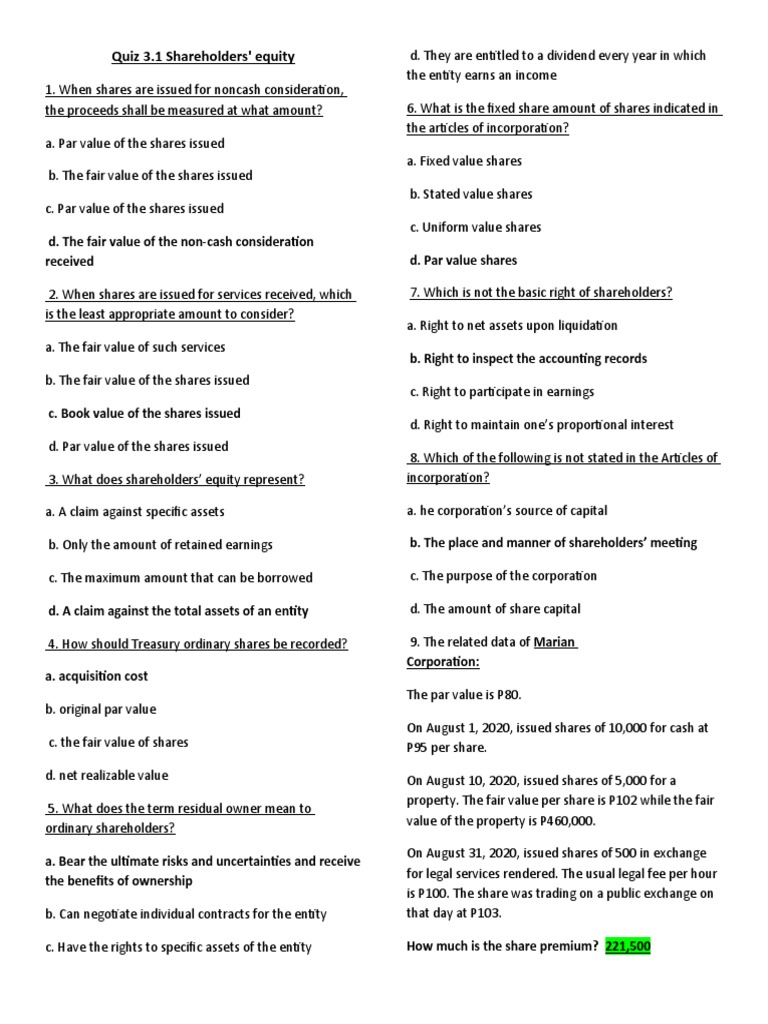 Quiz 3 Pdf Retained Earnings Equity Finance