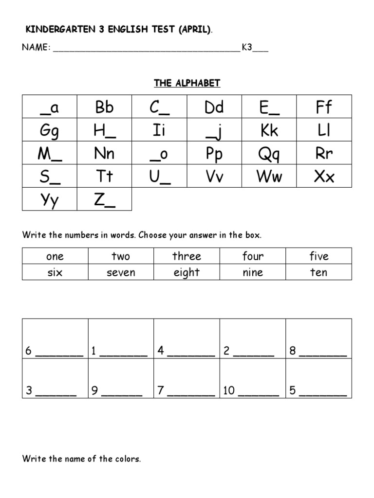 Kindergarten English Test Paper | PDF