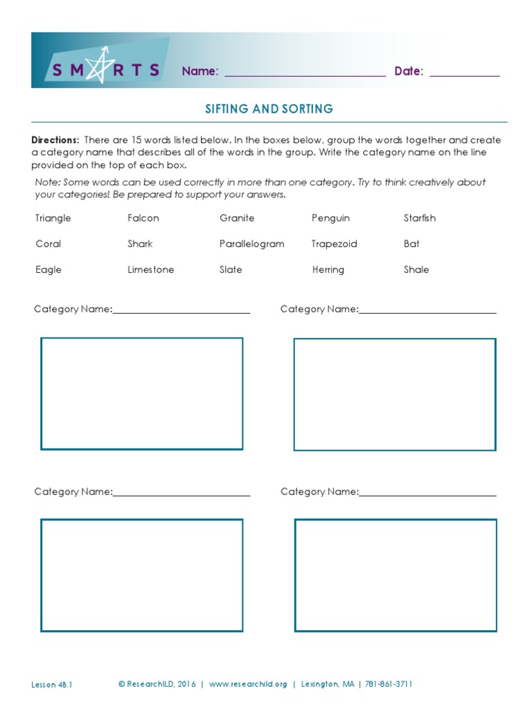 Sifting and Sorting Worksheet | PDF