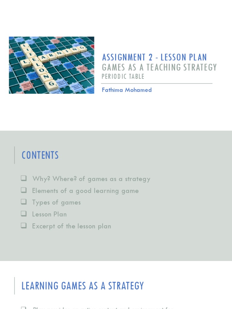 Assignment 2 - Lesson Plan: Games As A Teaching Strategy | PDF ...