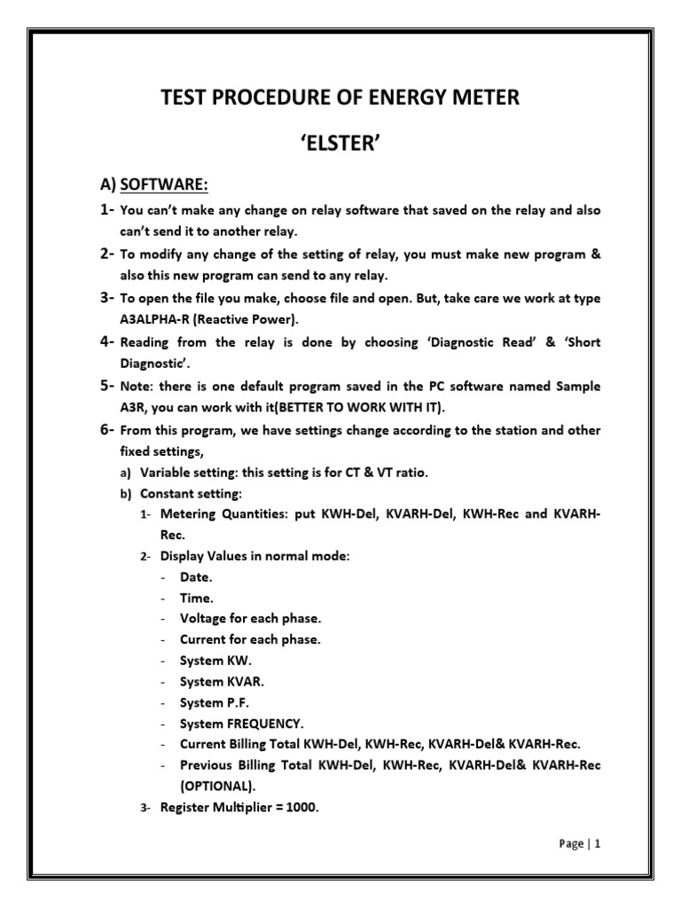Elster Energy Meter Testing Procedure | PDF | Calibration | Relay