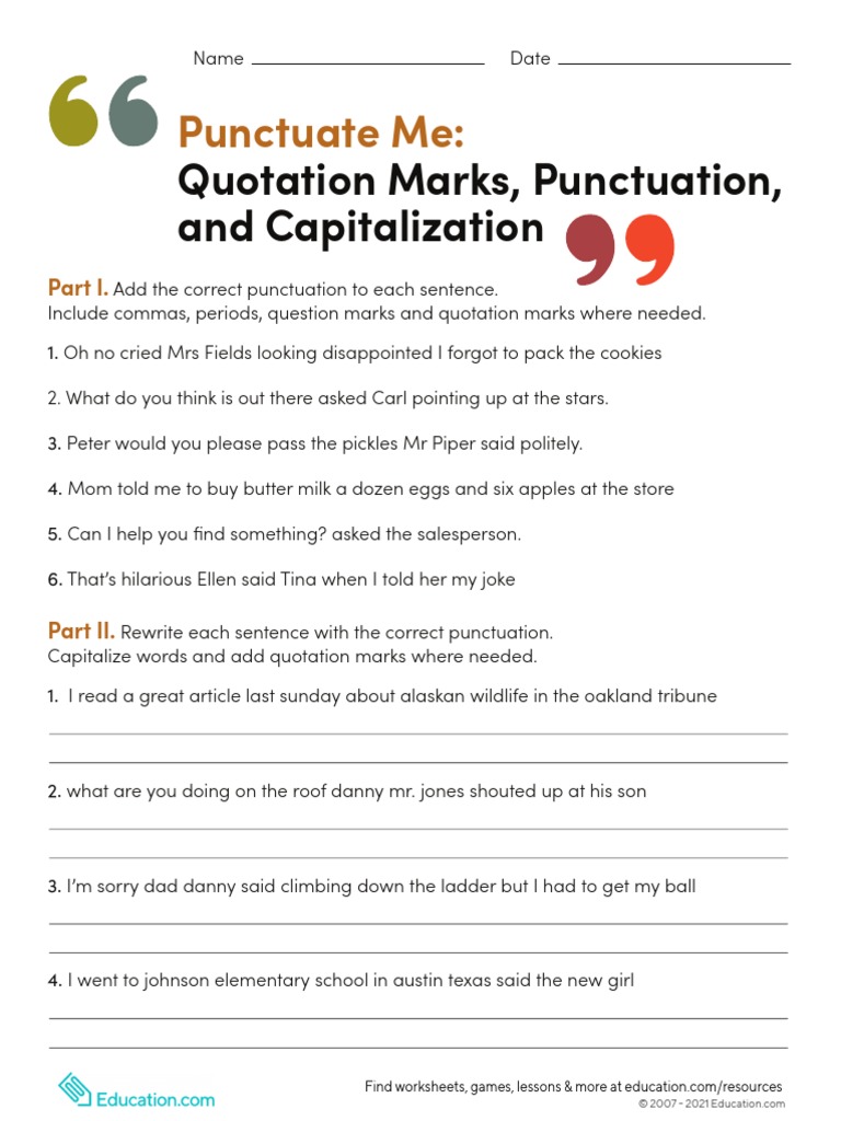 Punctuation Quotations Capitalization | PDF
