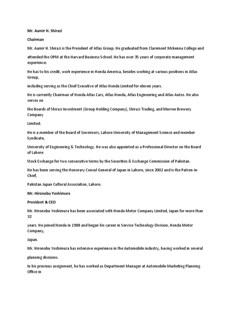 Mr. Aamir H. Shirazi Chairman | PDF | Honda | Toyota