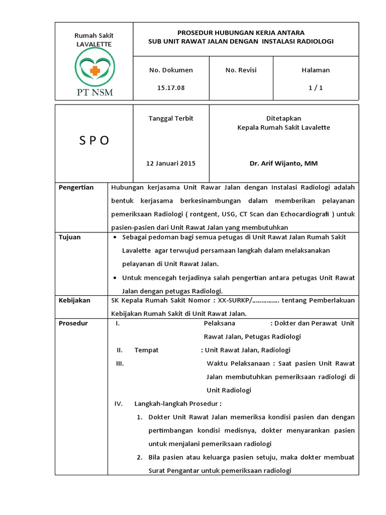 SPO - Hubungan Kerja Sama Unit Rawat Jalan Dengan Instalasi Radiologi | PDF