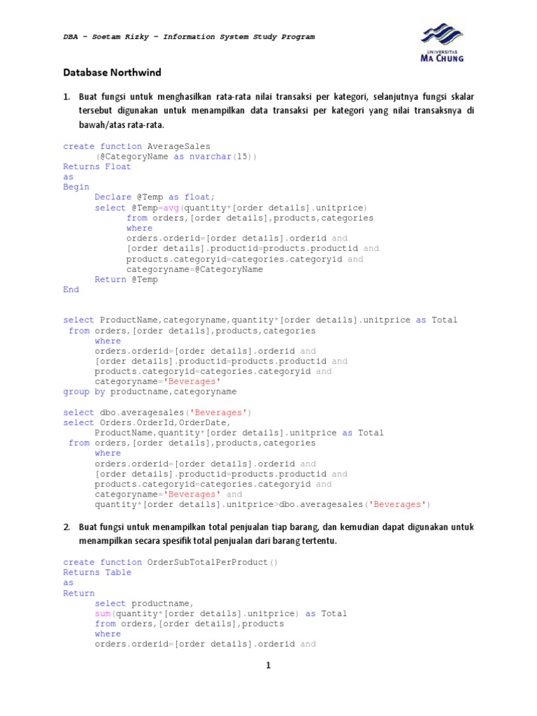 SQL Functions for Northwind Database Analysis | PDF | Computers