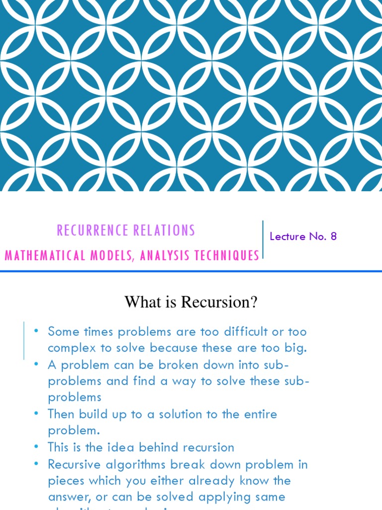 Recurrence Relations Mathematical Models Analysis Techniques Pdf Recurrence Relation