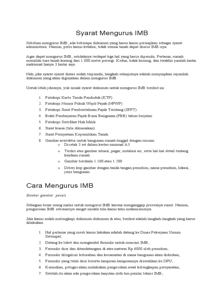 Syarat Mengurus IMB PKBM | PDF