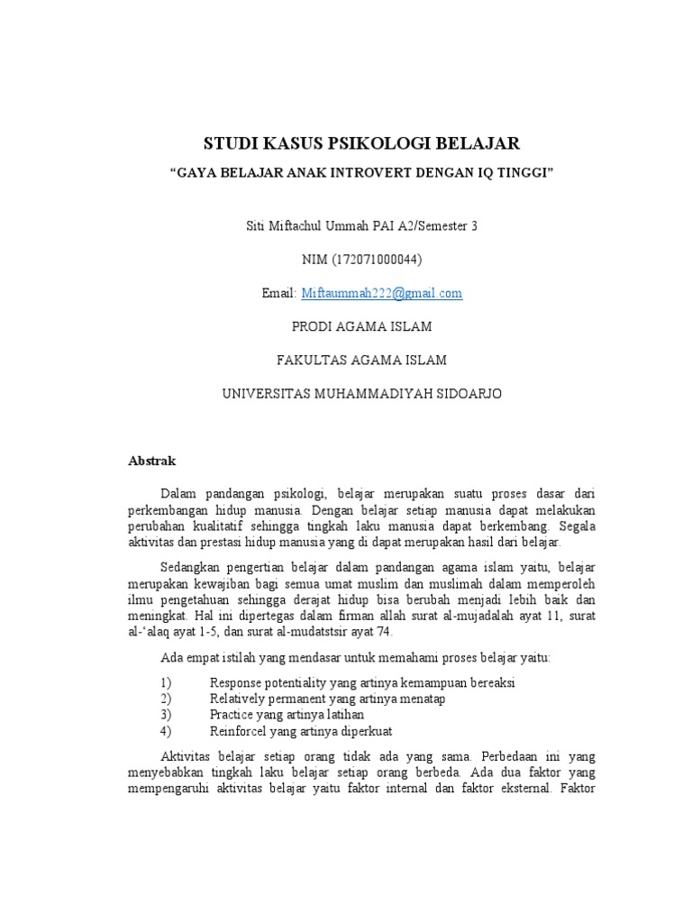 Studi Kasus Psikologi Belajar | PDF