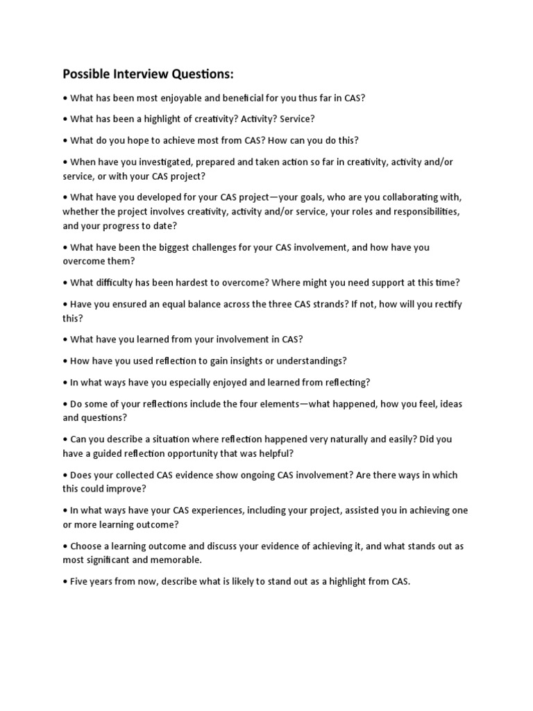 CAS Reflection Interview Guide | PDF